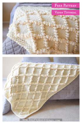 Diamond and Bobble Throw Free Knitting Pattern and Video