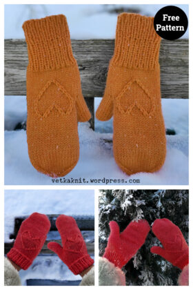 Arched Gusset Heart Mittens Free Knitting Pattern