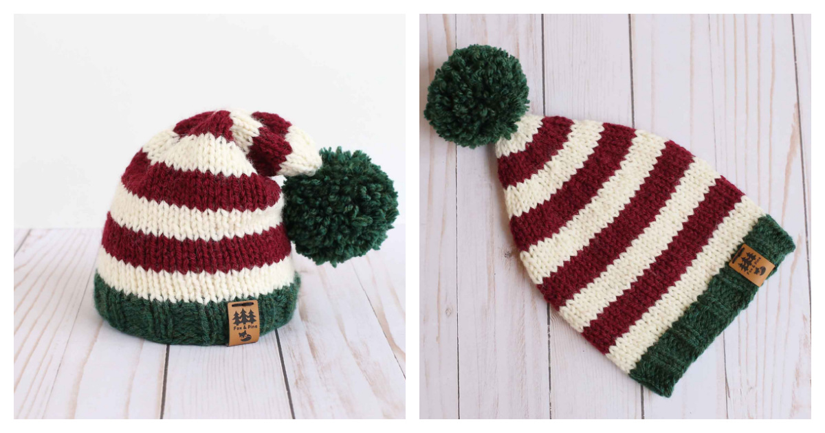 Christmas Elf Stocking Cap Hat Free Knitting Pattern